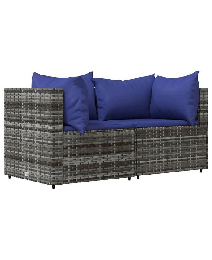 vidaXL Patio Corner Sofas with Cushions 2 pcs Gray Poly Rattan - Macy's
