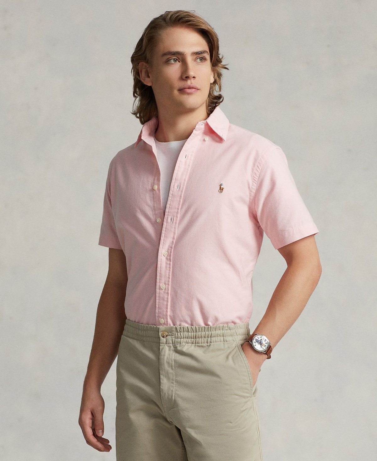 Polo Ralph Lauren Mens Classic-Fit Short-Sleeve Oxford Shirt - Pink
