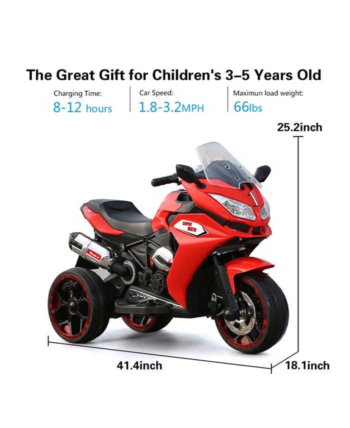 Simplie Fun 12V Kids Electric Motorcycle with Three Lighting Wheels ...