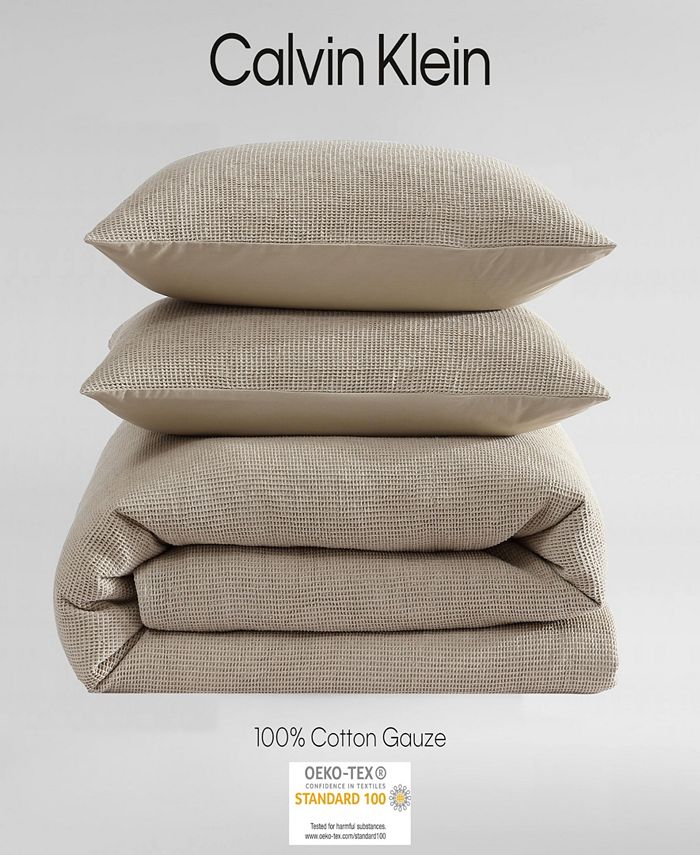 Calvin Klein Microwaffle Melange 3 Piece Duvet Cover Set, Queen - Macy's