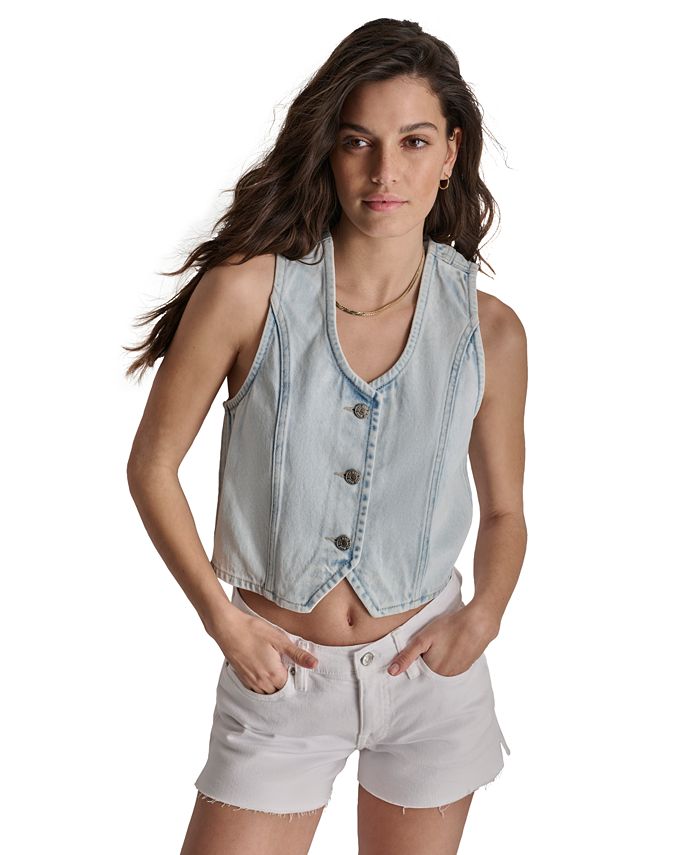 DKNY Jeans DKNY Women's Denim Cropped Notched-Hem Vest - Macy's