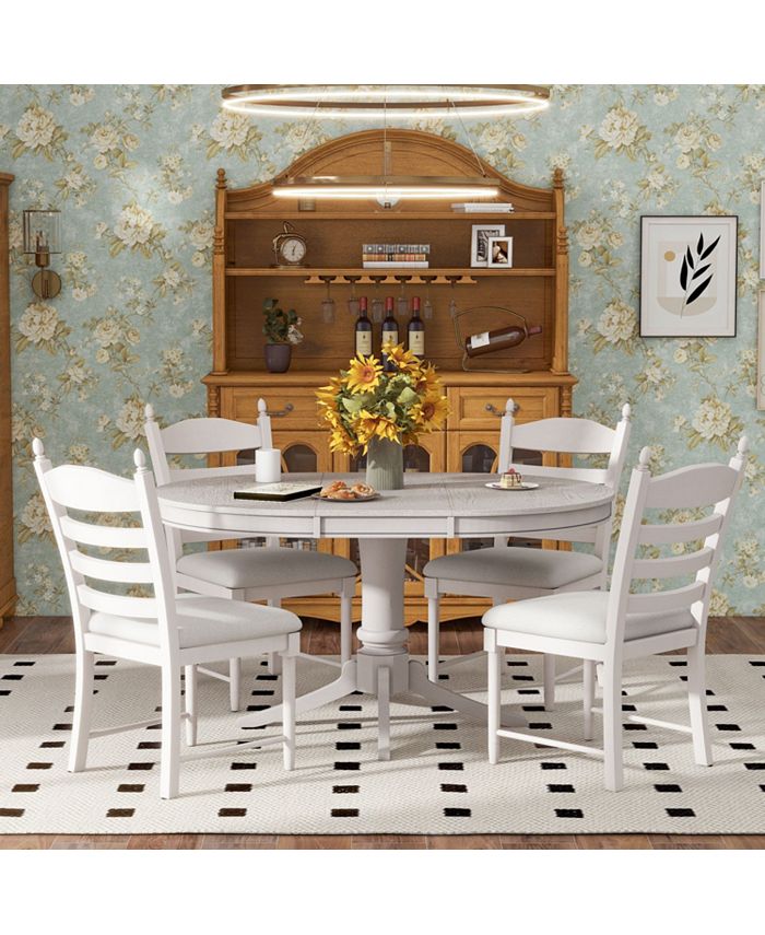Simplie Fun 5-Piece Retro Functional Dining Table Set Wood Round ...