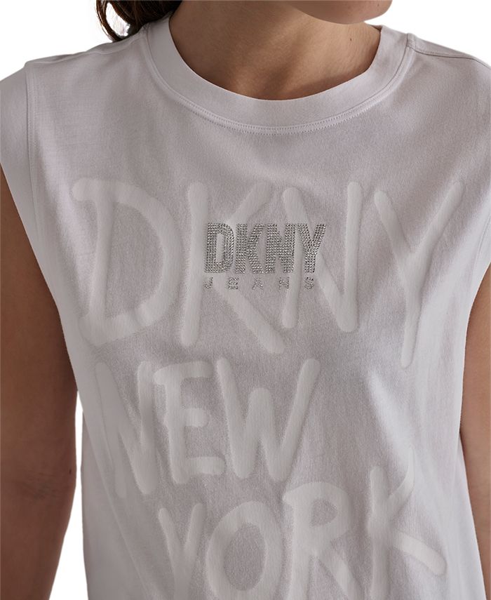 DKNY Jeans DKNY Women's Rhinestone-Logo Graffiti Graphic Tank Top - Macy's