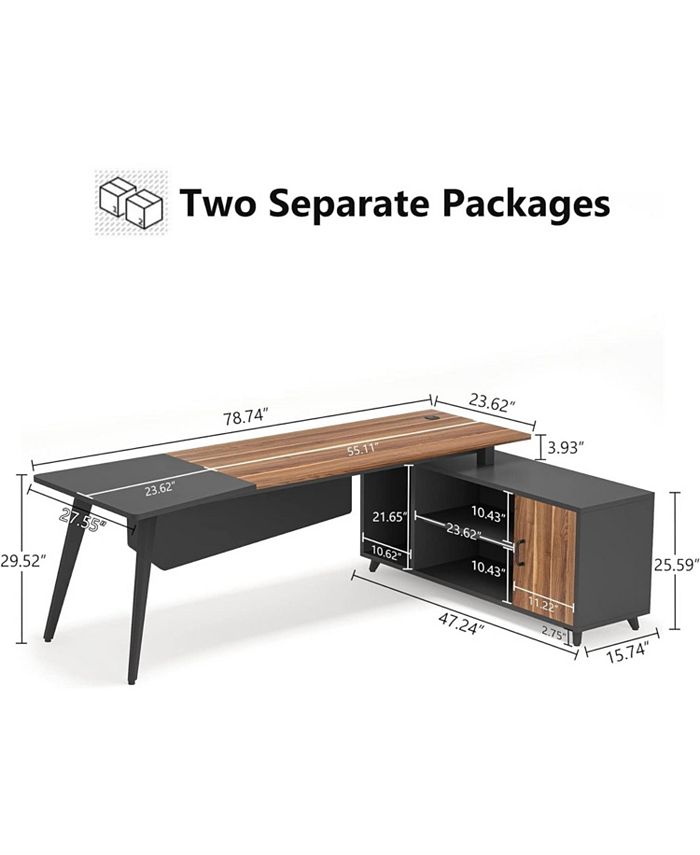 Tribesigns L-Shaped Computer Desk with File Cabinet, 78.74 Inch Large ...