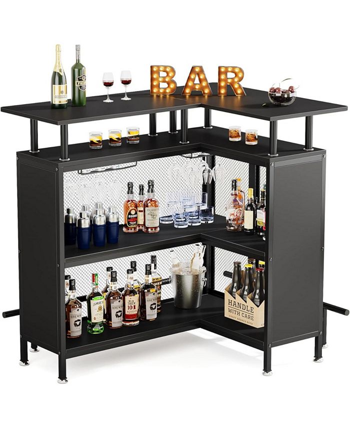 Tribesigns Home Bar Unit, L-Shaped Bar Table with Stemware Racks and 2 ...