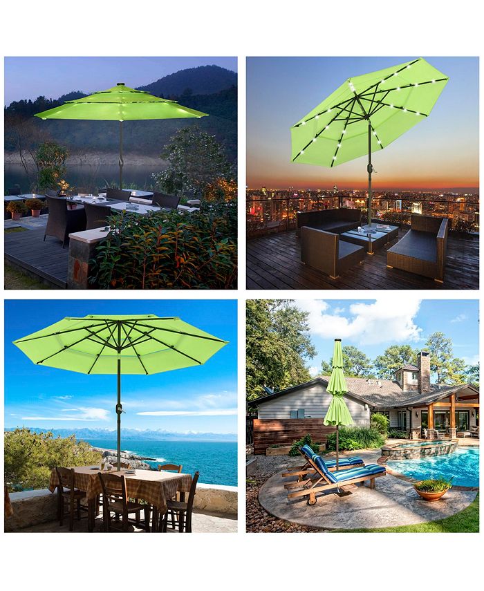 Yescom 9 Ft 3 Tier Patio Umbrella with Solar LED Crank Tilt Button ...