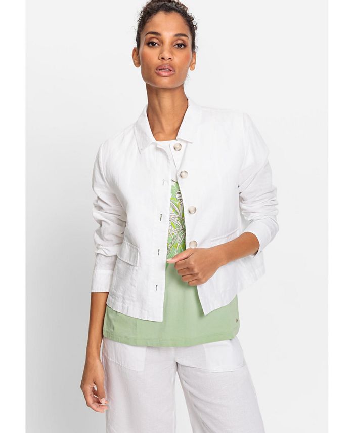 Olsen Women's Cotton Linen Long Sleeve Cropped Jacket - Macy's