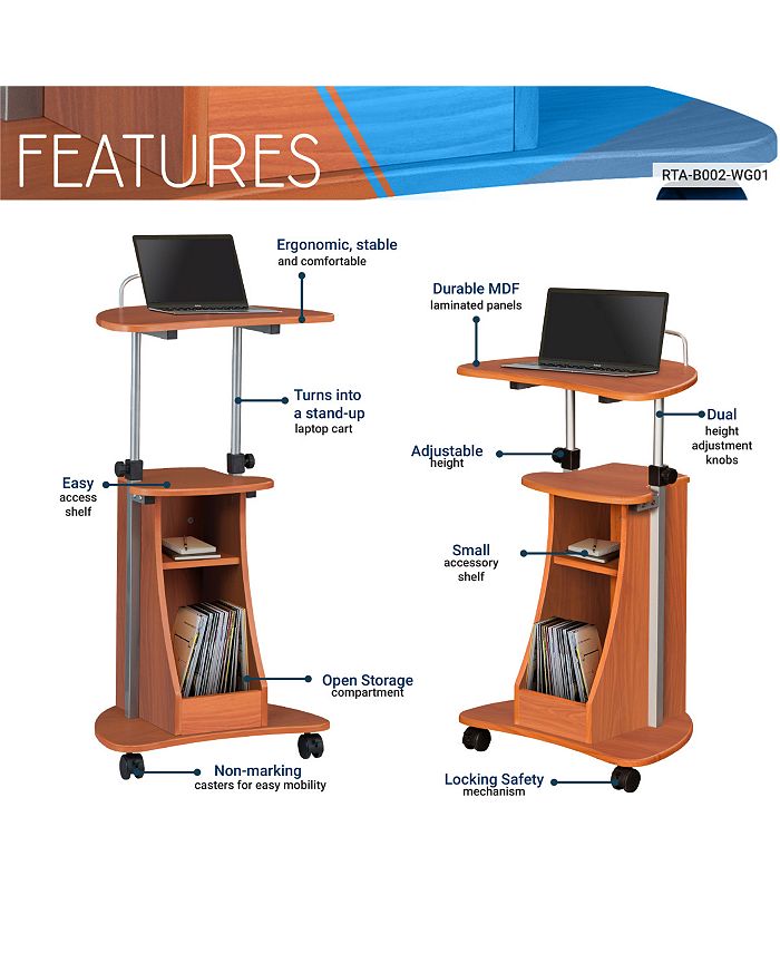 Simplie Fun Sit-To-Stand Rolling Adjustable Height Laptop Cart With ...