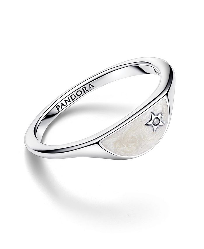 Pandora Halved Enamel Signet with Clear Cubic Zirconia Stones Ring - Macy's