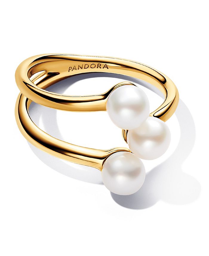 Pandora Treated Freshwater Cultured Pearl Open Ring in 14k Gold-plated ...