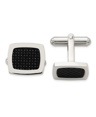Chisel Stainless Steel Polished Black Carbon Fiber Inlay Cufflinks - Macy's