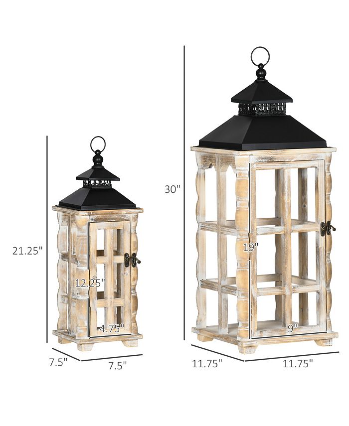 HOMCOM 2 Pack 31"/22" Large Rustic Lantern Decorative, Hanging Wooden ...