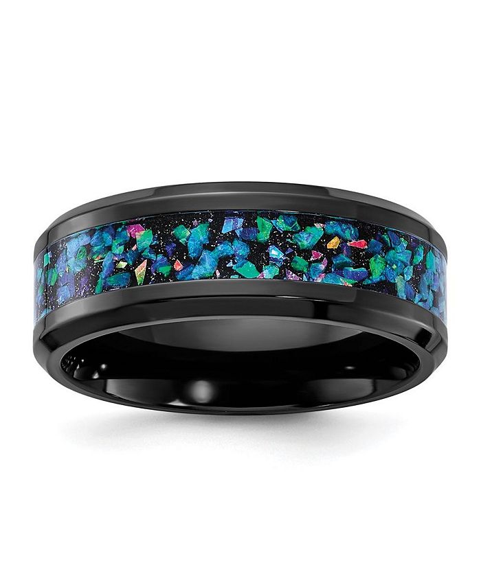 Chisel Black Zirconium Imitation Opal Inlay Wedding Band Ring - Macy's