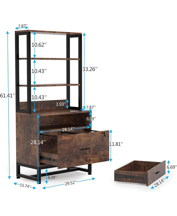 Tribesigns 2 Drawer Vertical File Cabinet with Lock & Bookshelf, Letter ...