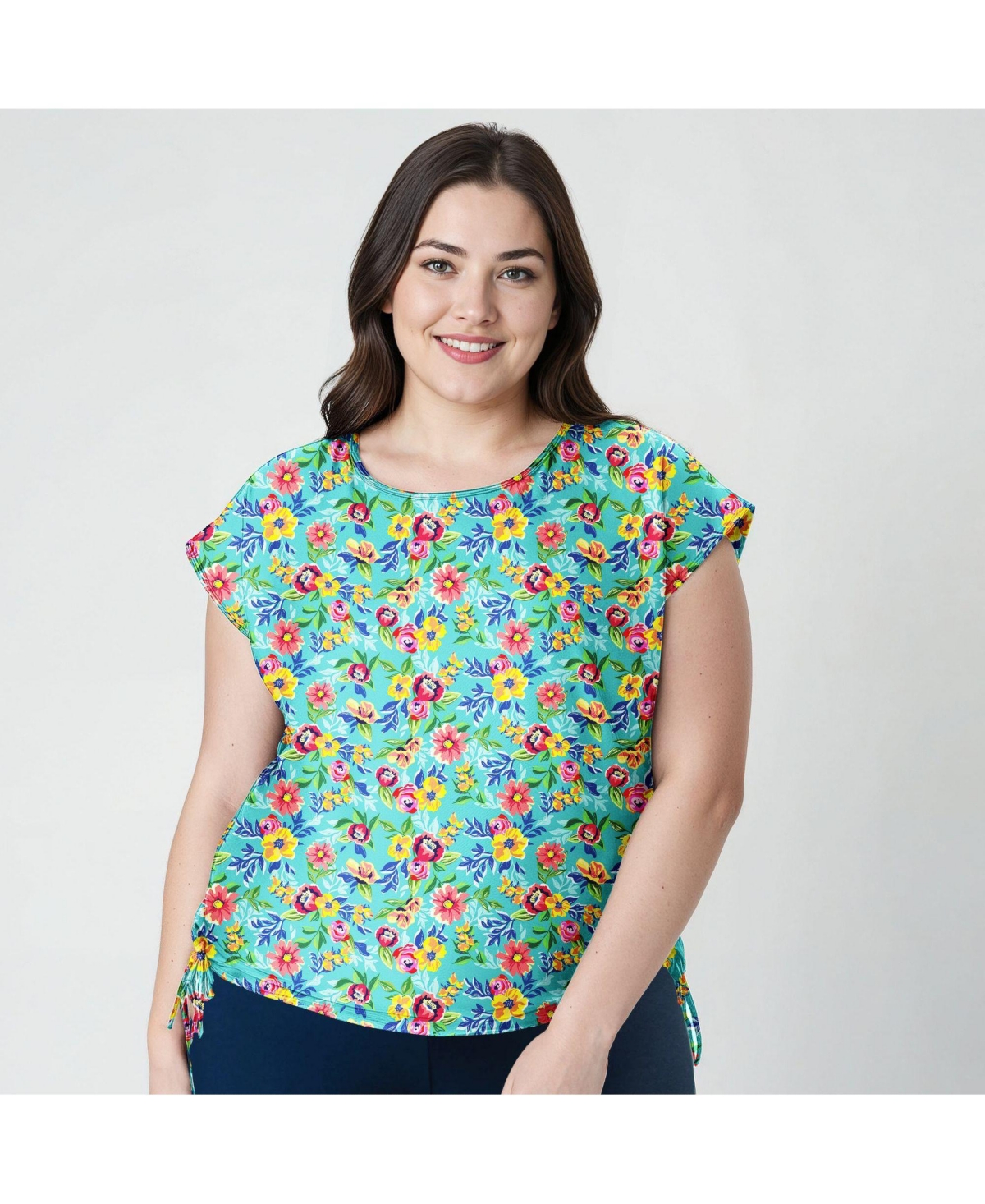 Click here for Calypsa Plus Size Daphne Loose Swim Top - Coastal... prices