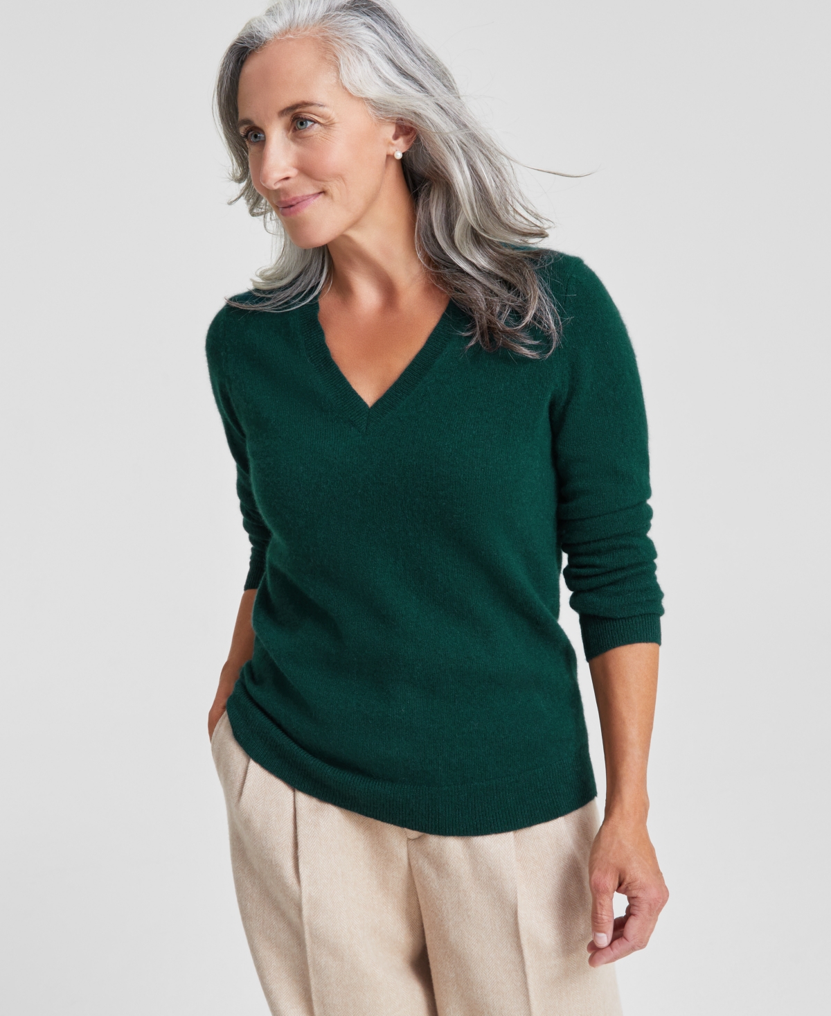 Click here for Charter Club 100 Cashmere Petite V-Neck Long-Sleev... prices