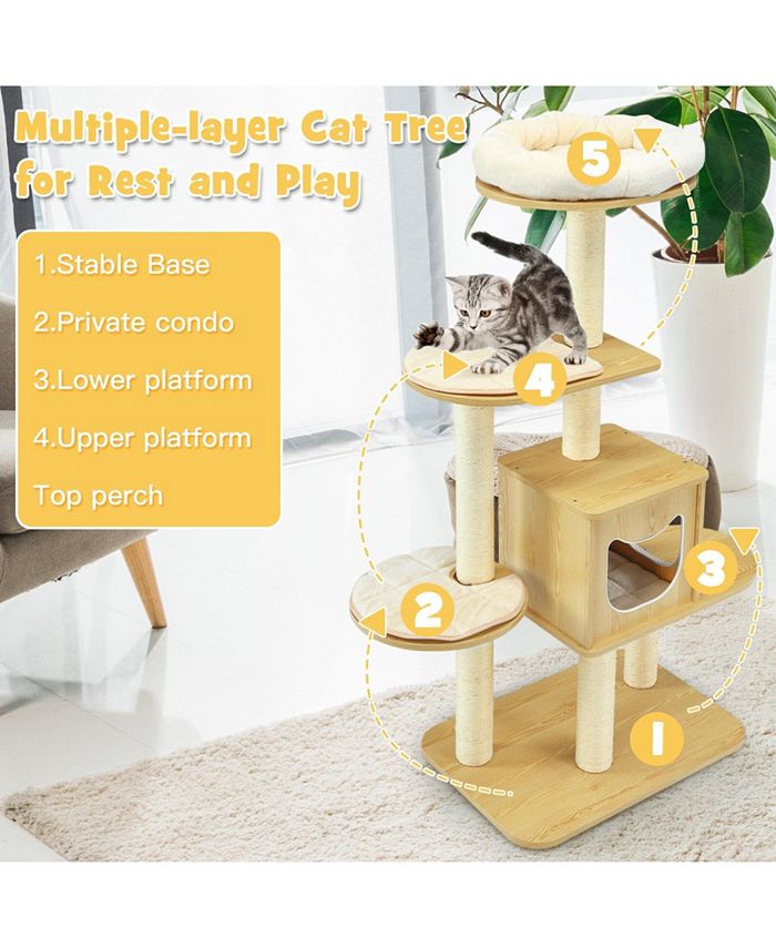SUGIFT 4 Levels Modern Wood Cat Tower with Washable Mats - Macy's