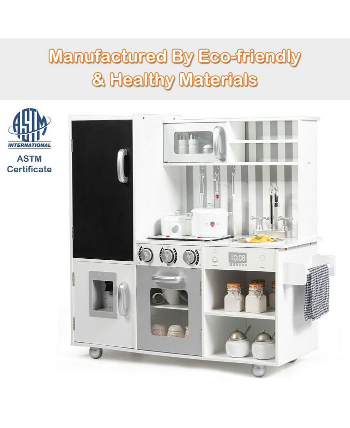 Costway Wood Kitchen Toy Kids Cooking Pretend Play Stew/ Utensils ...