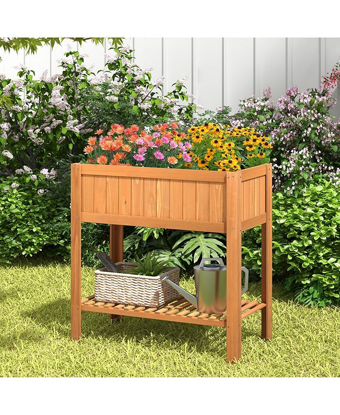 Costway Rectangle Wood Flower Planter Box Portable Raised Vegetable ...