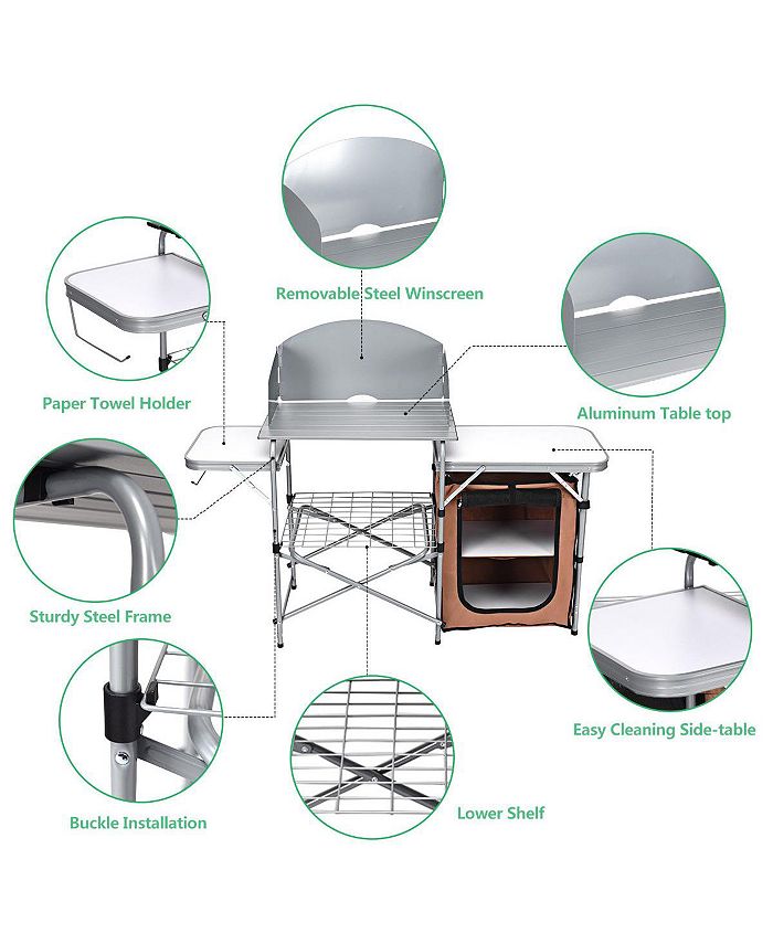 Gymax Outdoor Kitchen Foldable Grilling Stand Portable Camping Grill ...