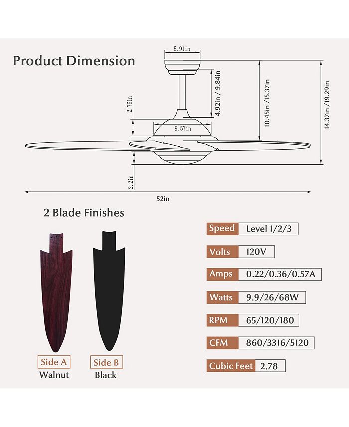 Costway 52'' Ceiling Fan with LED Lights & Remote Control 1/2/4/8H ...