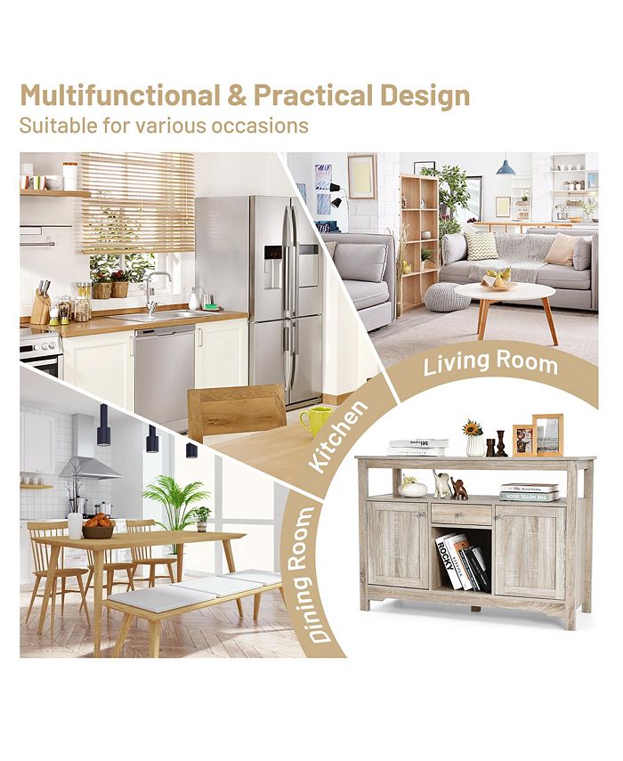 Costway Kitchen Buffet Sideboard with Wine Rack Free Standing Storage ...