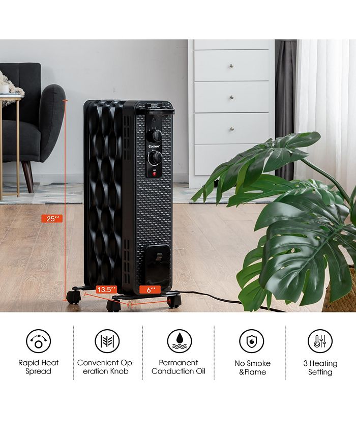 Costway 1500W Oil-Filled Heater Portable Radiator Space Heater - Macy's