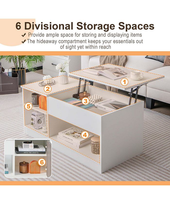 Costway Lift-Top Coffee Table Modern Cocktail Table with Lift Tabletop ...