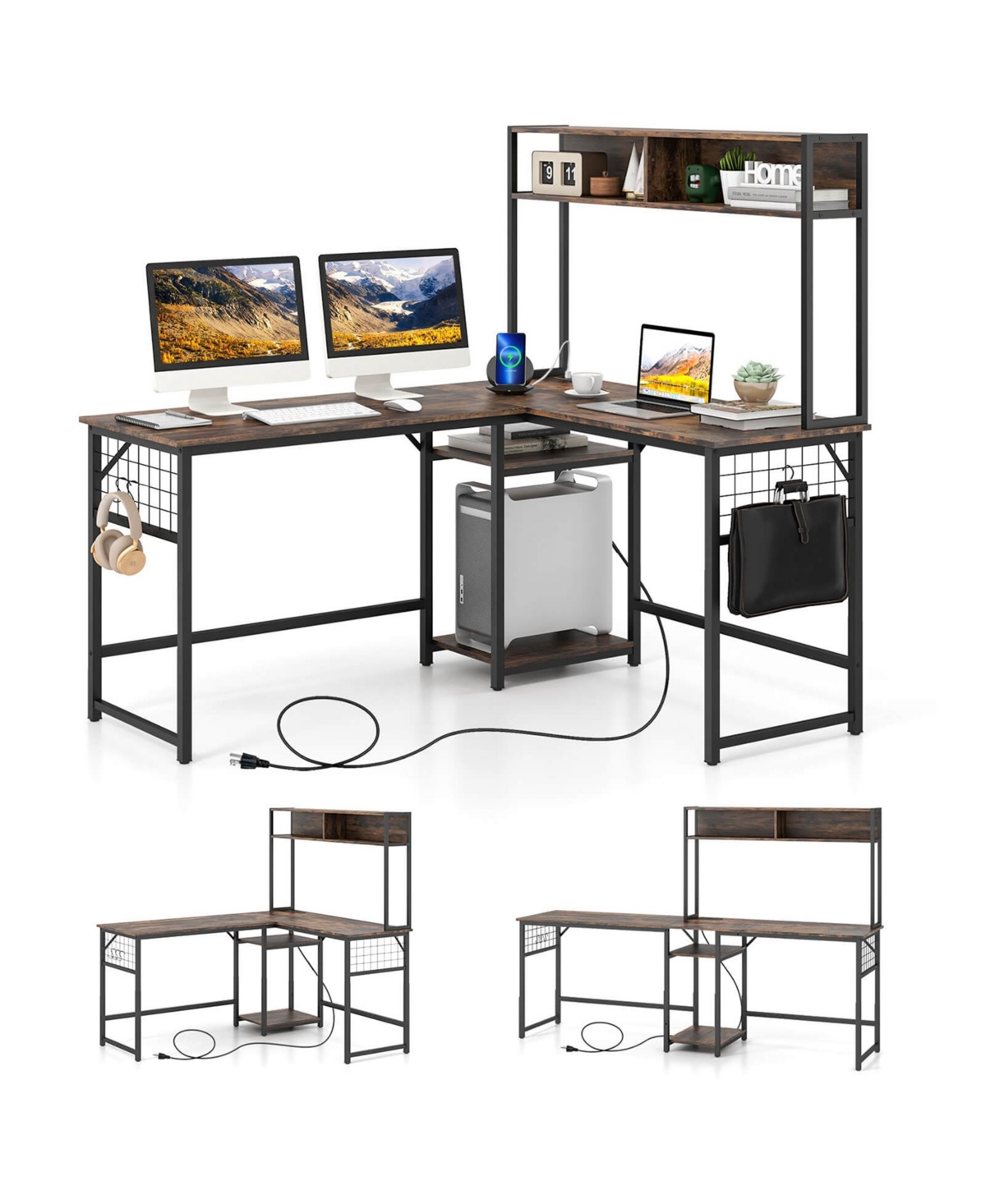 Click here for Costway L-shaped Desk with Power Outlet Large Corn... prices