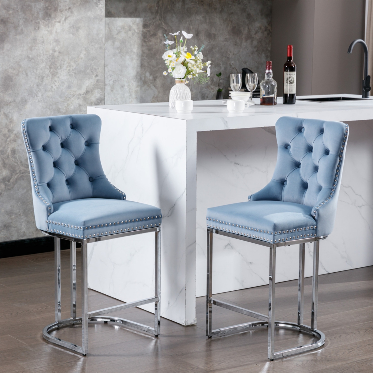 Click here for Streamdale Furniture Velvet Bar Stools Set of 2 wi... prices