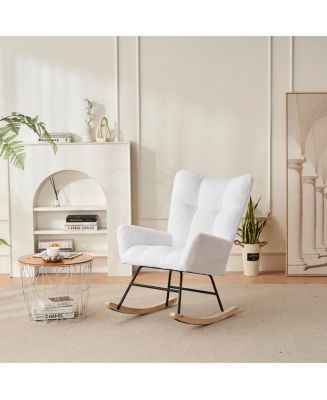 White Faux Fur Rocking Chair with Solid Wood Legs - Macy's