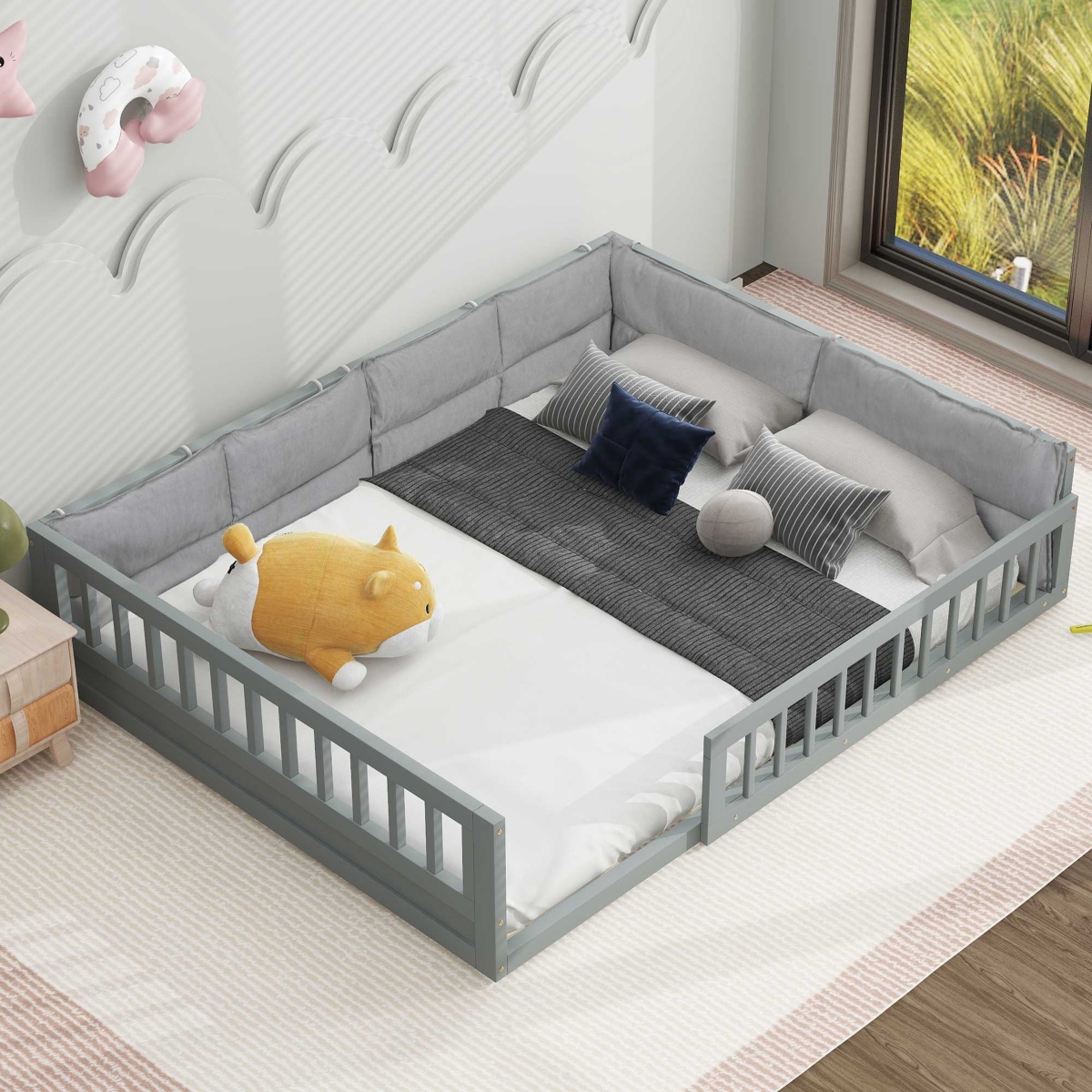 Click here for Streamdale Gray Upholstered Wood Platform Bed with... prices