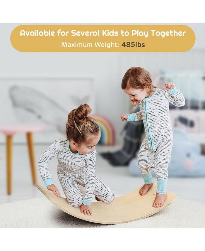 Slickblue Wooden Wobble Balance Board Kids 35'' Rocker Yoga Curvy Board ...