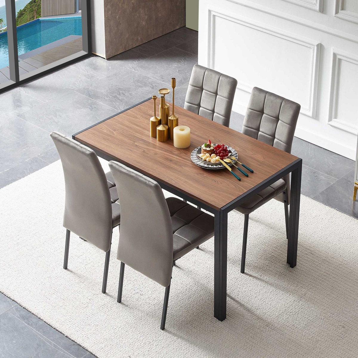 Click here for Streamdale Furniture 5-Piece Grey Velvet Dining Se... prices