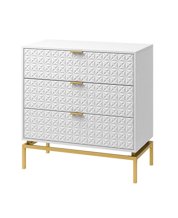 Hulala Home Mandisa Mid-century 3 Drawer Cabinet with Embossed Pattern ...