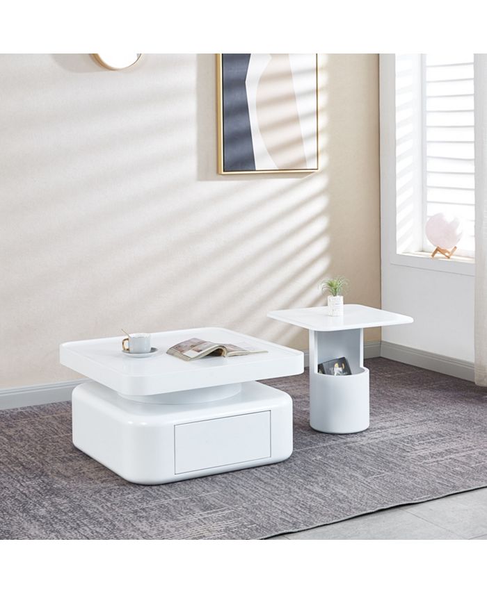 Simplie Fun 2 Pieces White MDF Square Coffee Table Set For Living Room ...