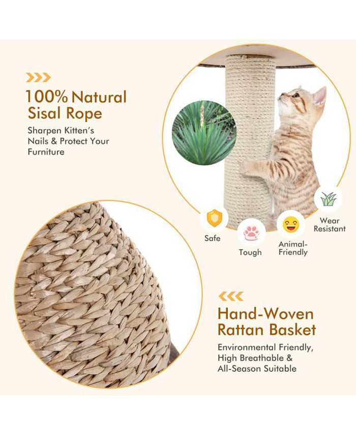 Slickblue 28 Inches Hand-Made Cat Tree Tower with Jump Platform-Coffee ...