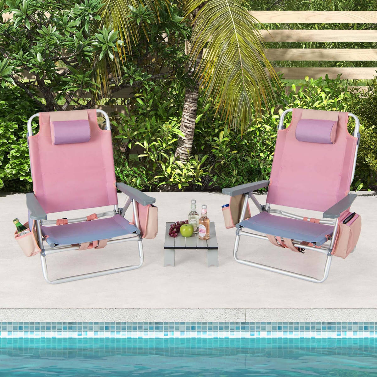 Click here for Costway 2-Pack Folding Backpack Beach Chair Table... prices