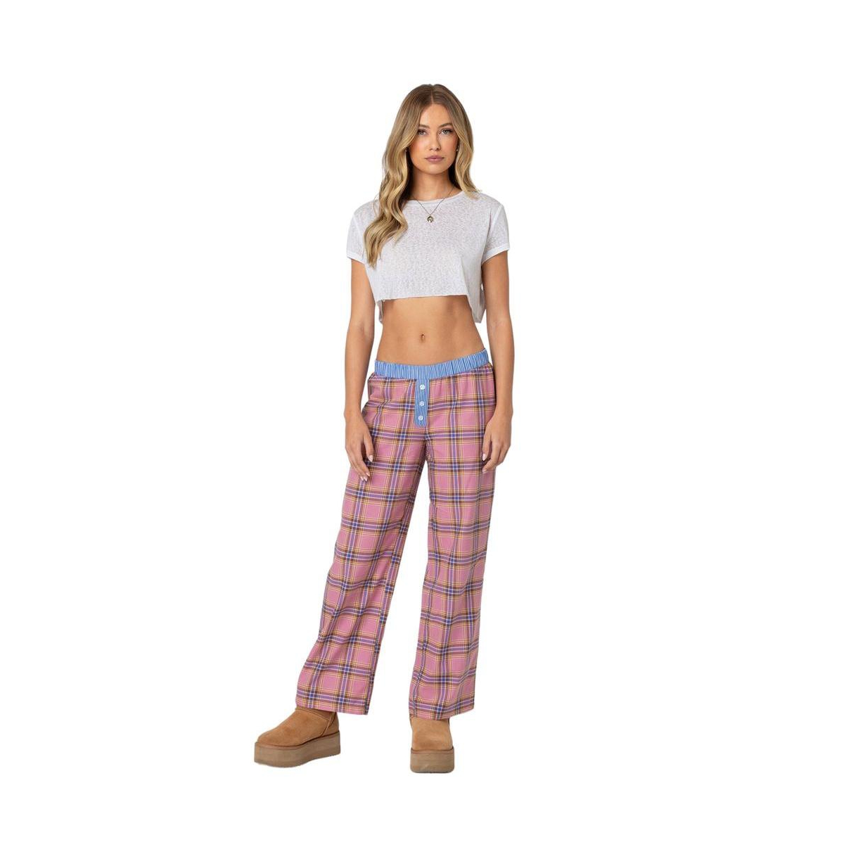 Click here for Edikted Womens Plaid & Stripe Pants - Pink prices