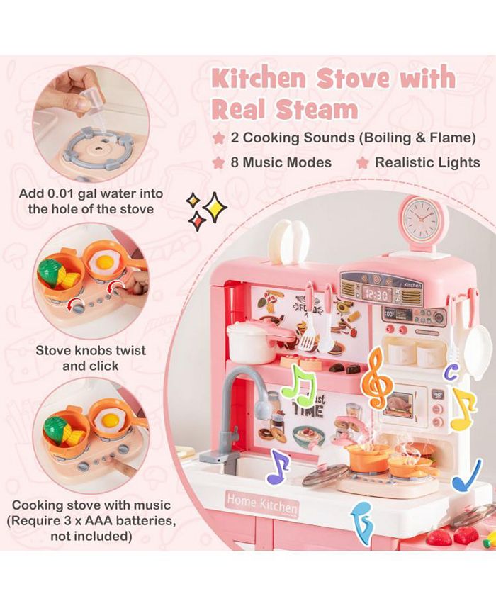 Slickblue Kids Play Kitchen Toy with Stove Sink Oven with Light and ...