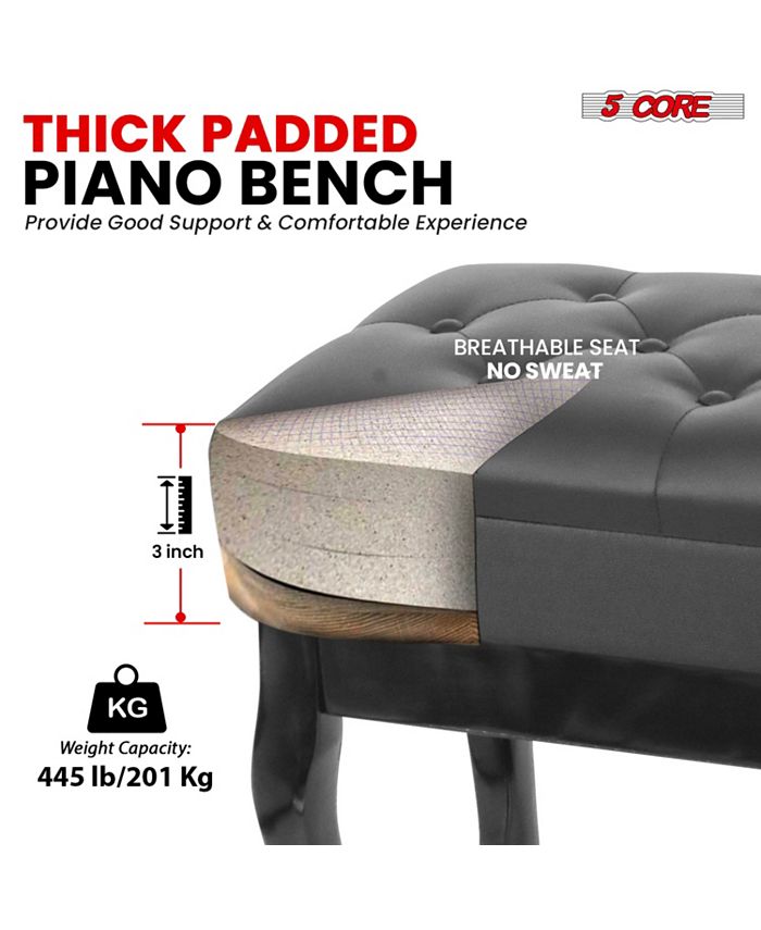5 Core Piano Bench Wooden Height Adjustable Keyboard Stool Heavy Duty ...