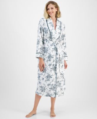 Charter Club Women's Long Floral-Print Flannel Robe, Created for Macy's ...