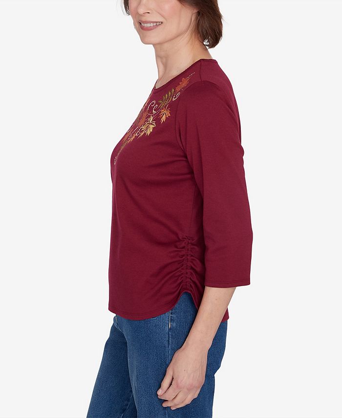Alfred Dunner Classic Falling Leaves Top with Drawstring Closure - Macy's