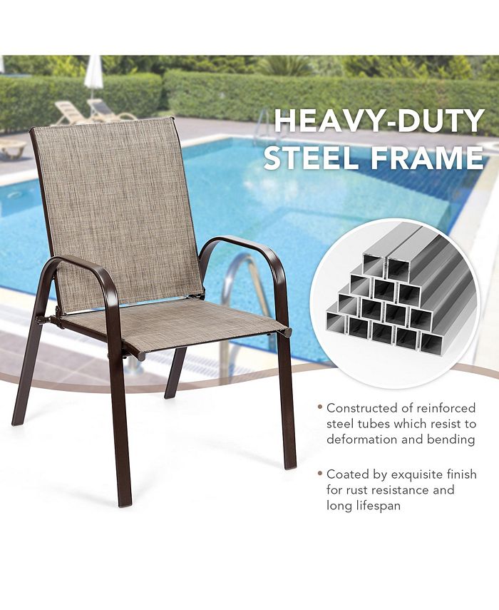 Gymax Set of 2 Patio Chairs Dining Chairs w/ Steel Frame Yard Outdoor ...