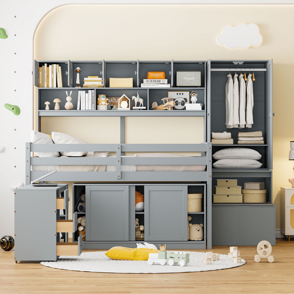Click here for Streamdale Wooden Loft Bed with Storage and Desk -... prices