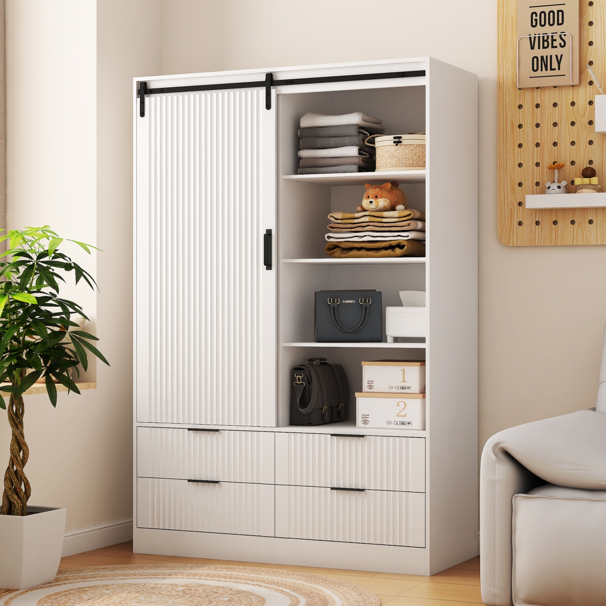 Click here for Streamdale Modern 4-Drawer 4-Shelf Sliding Barn Do... prices