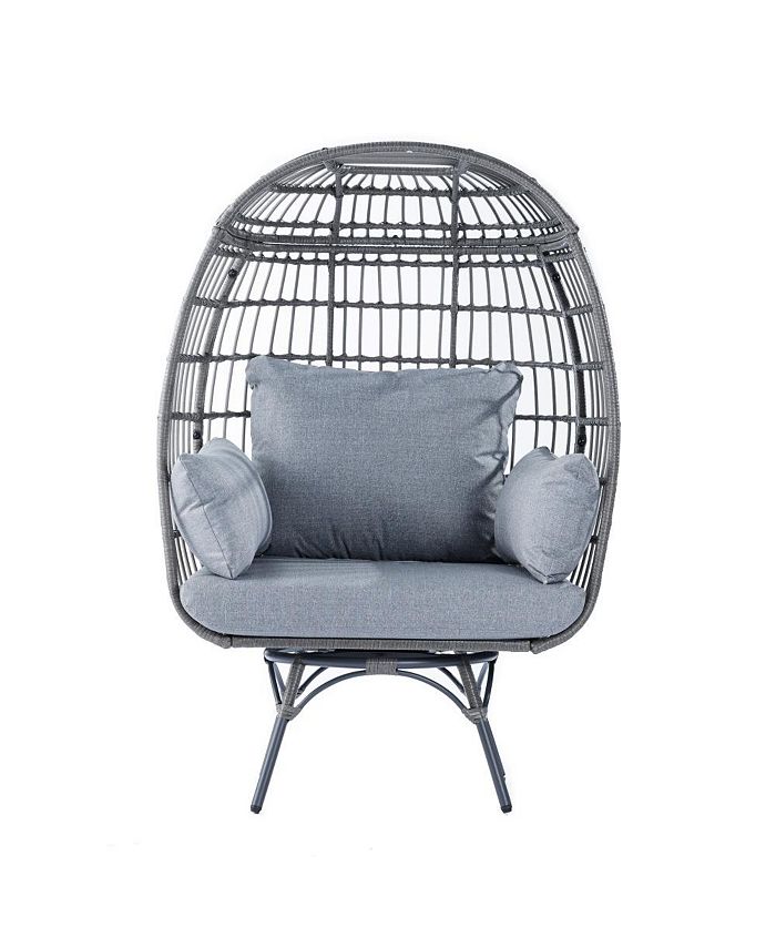MERRICK LANE Tavros Oversized Wicker Rattan Swivel Lounge Egg Chair For Indoor/Outdoor Patio ...