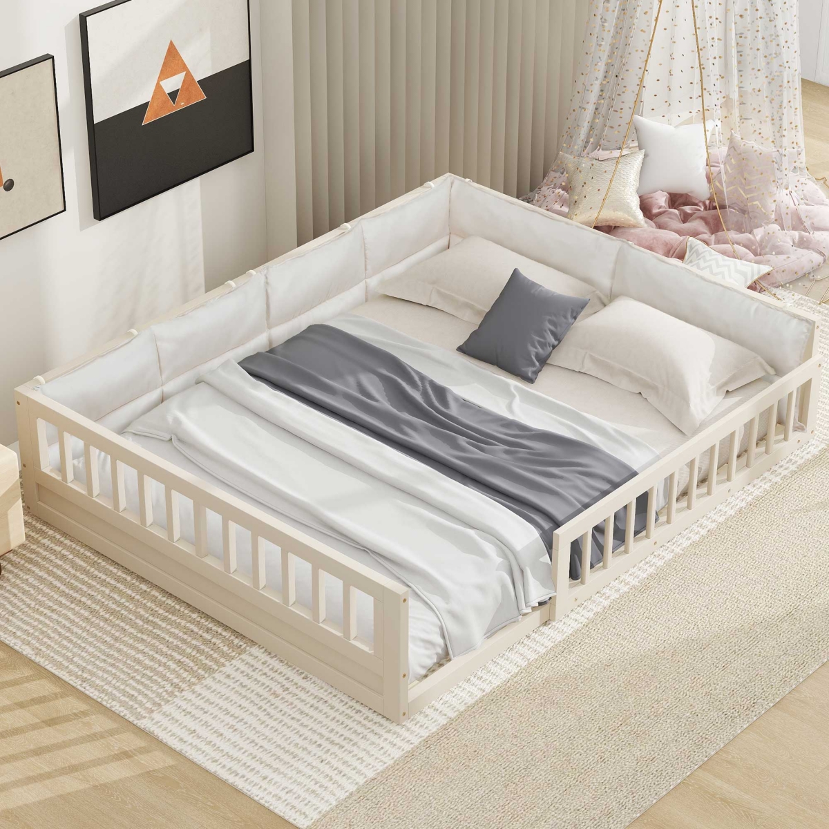 Click here for Streamdale Gray Upholstered Wood Platform Bed with... prices