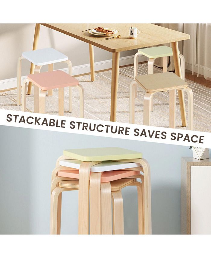 Slickblue Set of 4 Colorful Square Stools with Anti-slip Felt Mats - Macy's