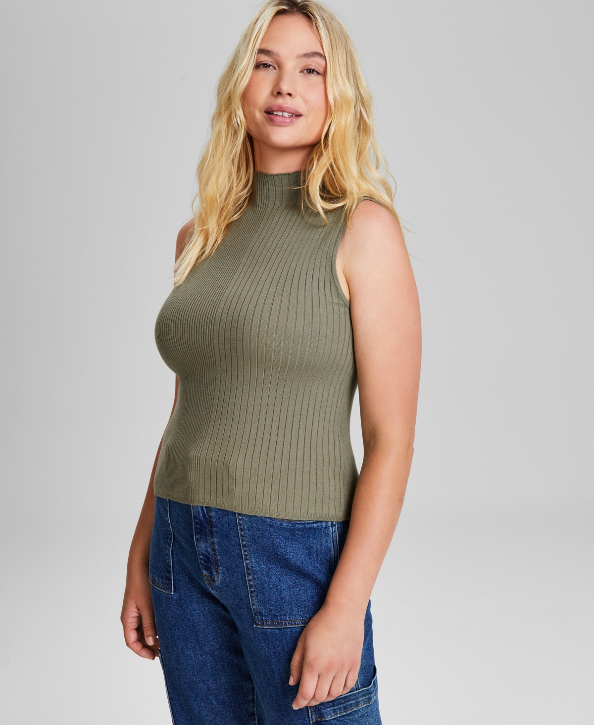 Click here for And Now This Petite Ribbed Mock Neck Sleeveless Sw... prices